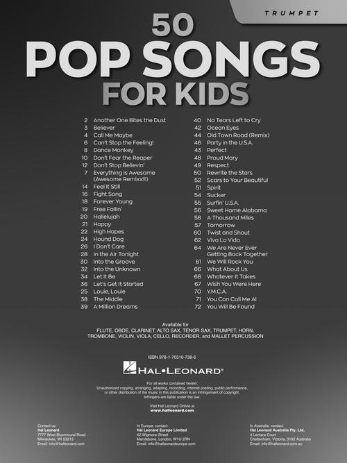 50 Pop Songs For Kids Trumpet Sheet Music Teton Music Teton Music 50 Pop Songs For Kids Trumpet Sheet Music Teton Music Teton Music